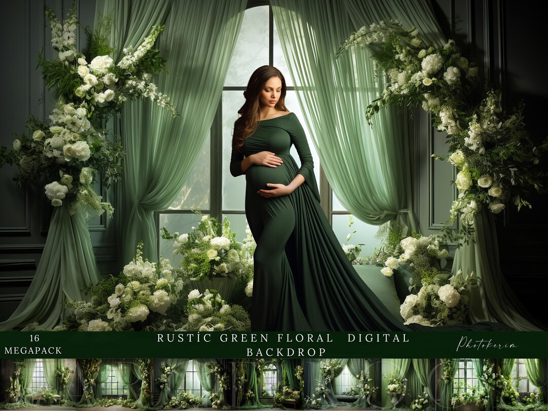 Greenery Floral Maternity Digital Backdrop: Fine Art Photoshop Overlays ...