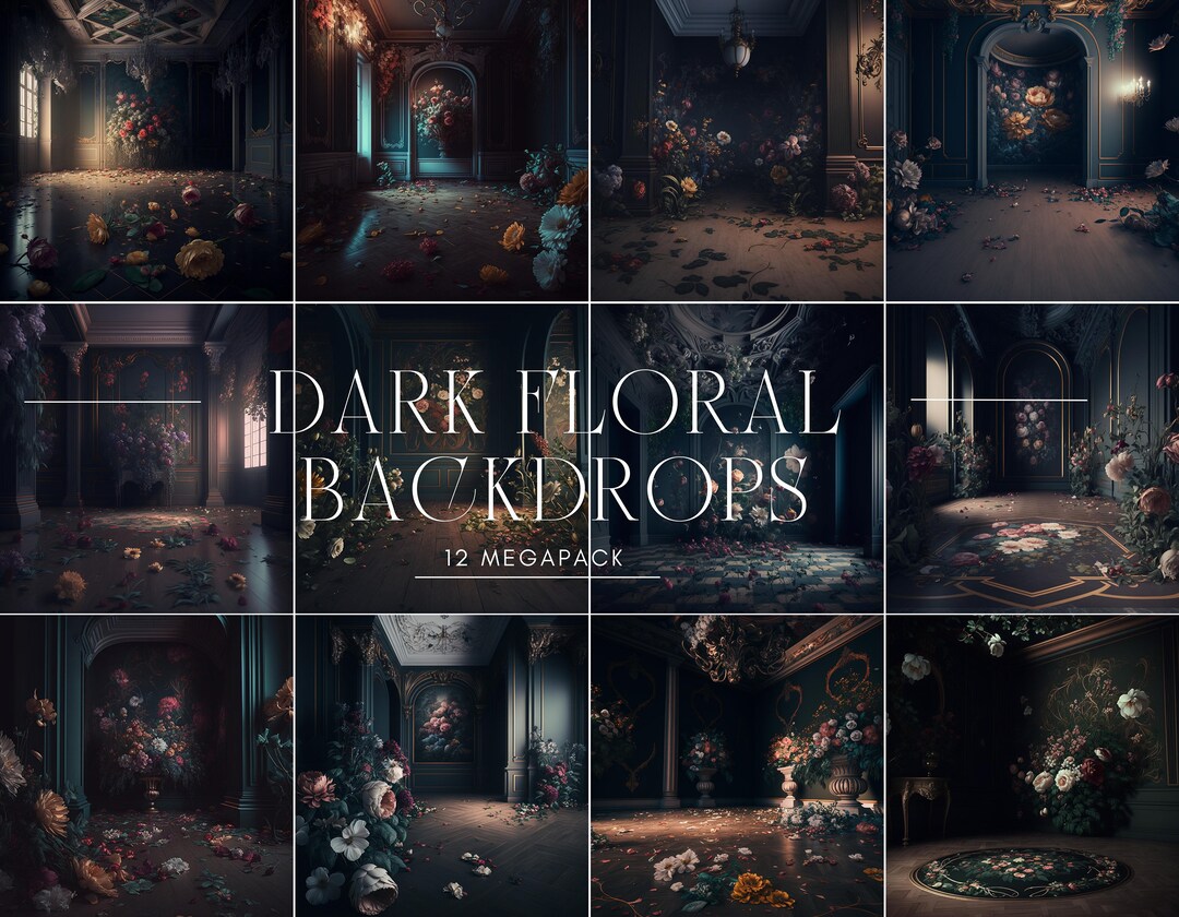 Dark Floral Room Backdrops, Maternity Backdrop Overlays, Studio ...
