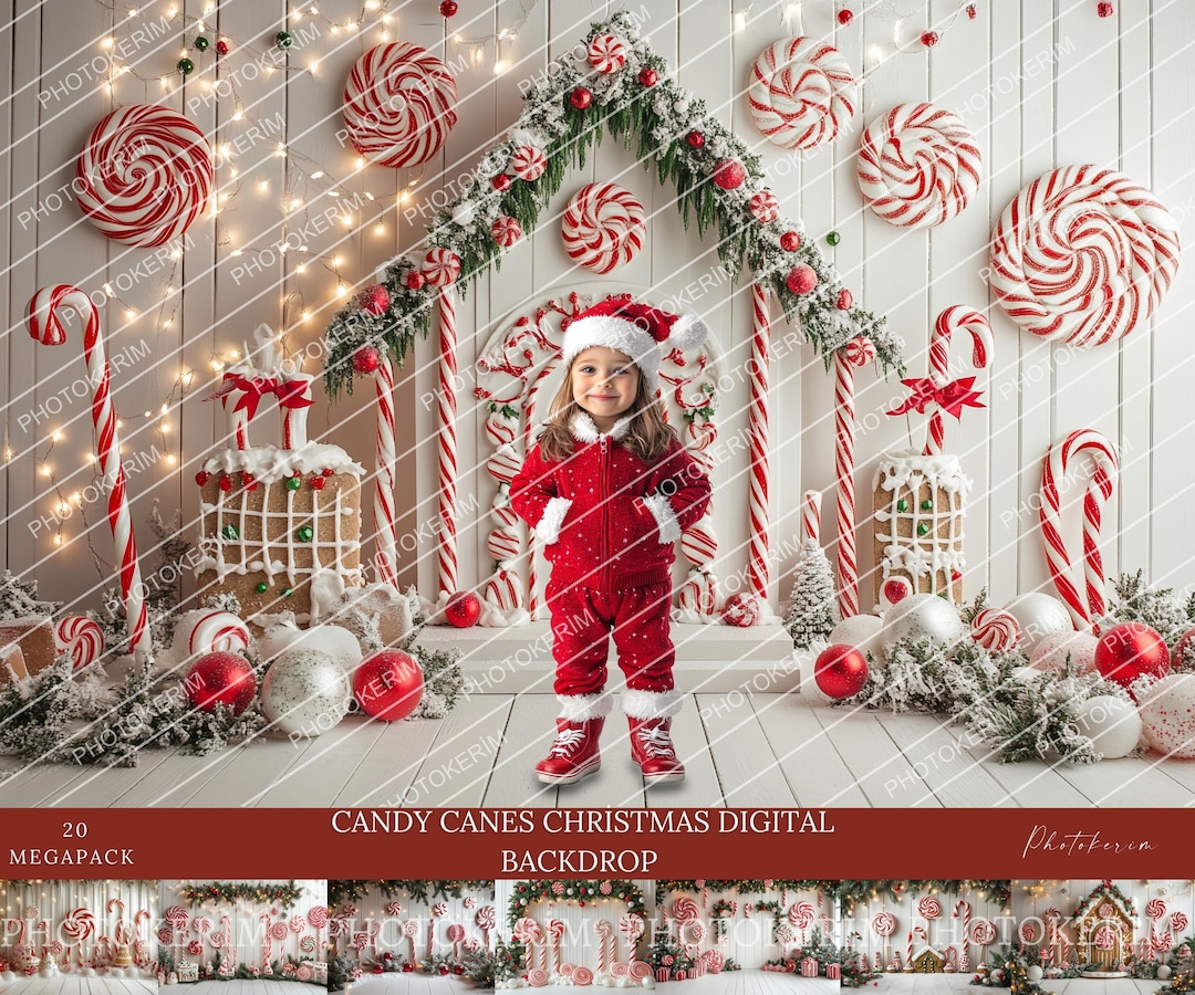 Christmas Candy Digital Backdrops, Noel Backdrop, Neutral Christmas ...