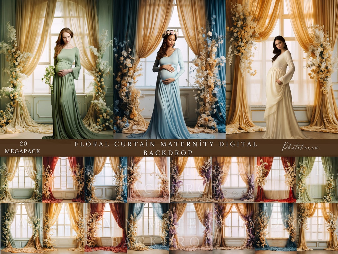 Floral Curtain Maternity Photography Digital Backdrop (20 JPG File) - Etsy