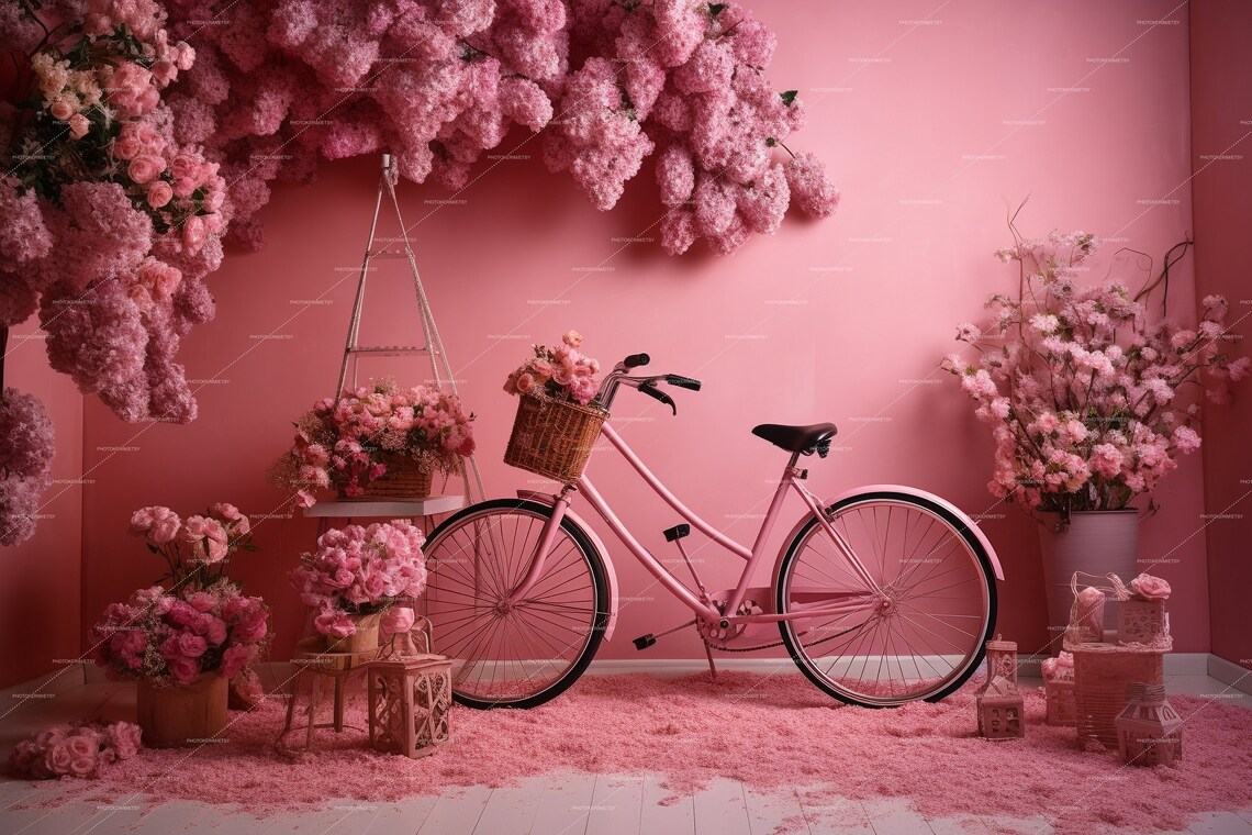 Pink Floral Bicycle Room Digital Backdrop: Maternity & Studio ...