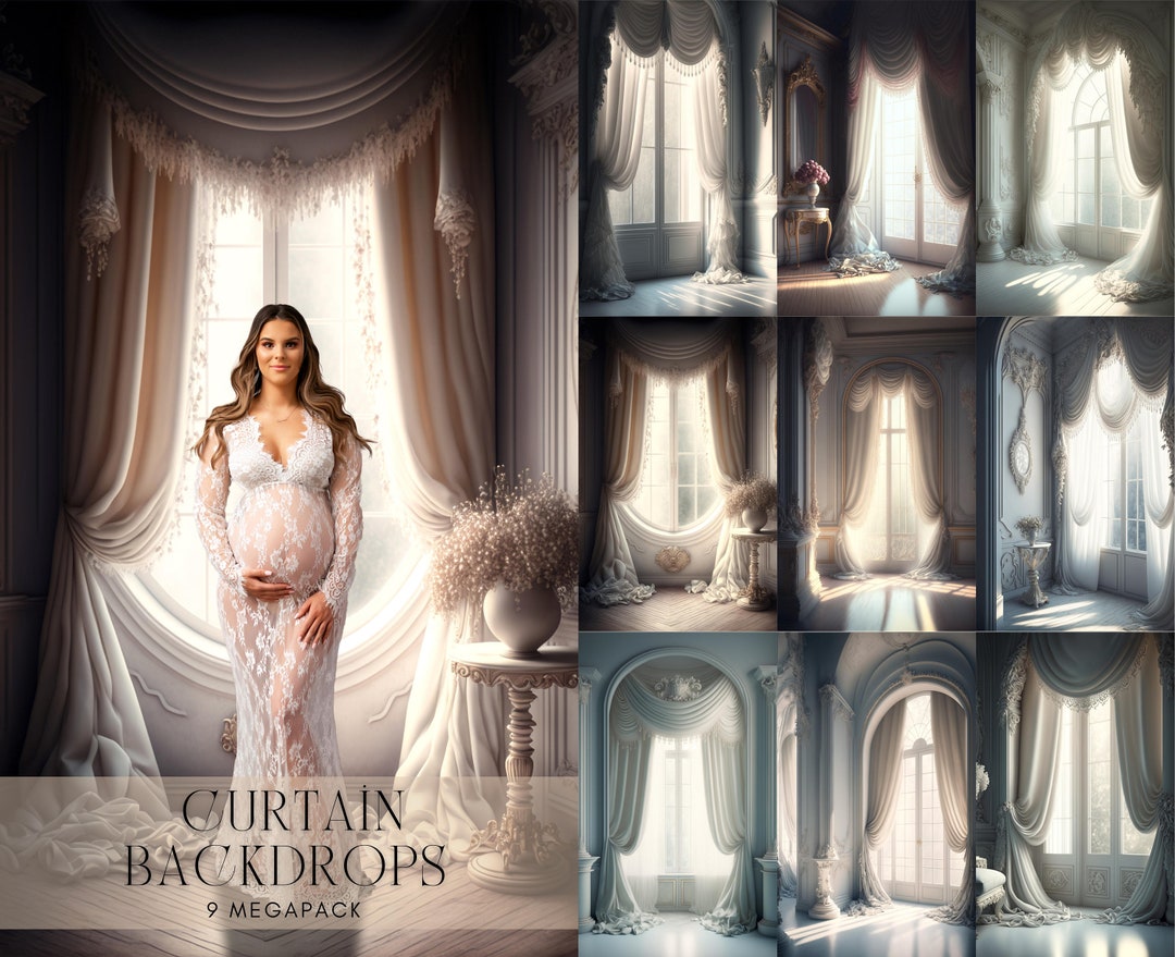 9 White Sheer Curtain Wall Decor Background, Digital Backdrop, Portrait ...