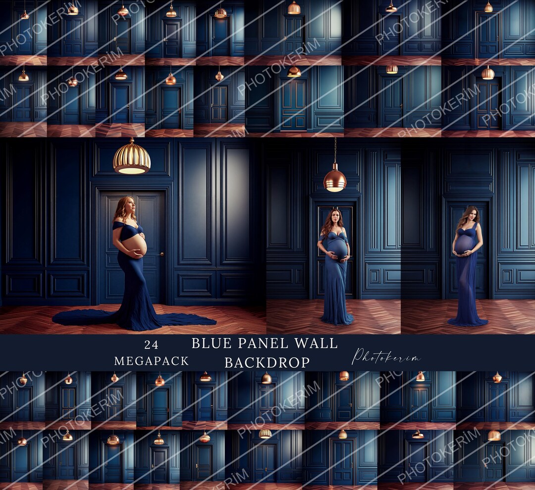 Blue Panel Wall Backdrop, Luxury Blue Room Background, Elegant Panel ...