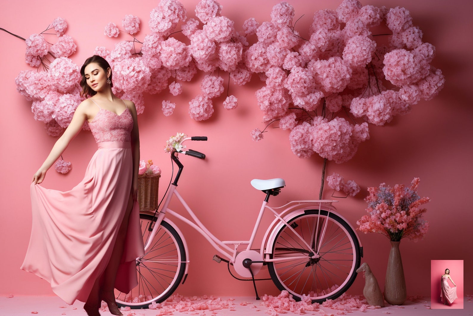 Pink Floral Bicycle Room Digital Backdrop: Maternity & Studio ...