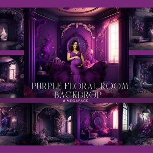 8 Purple Floral Room Backdrops, Maternity Backdrop Overlays, Studio ...