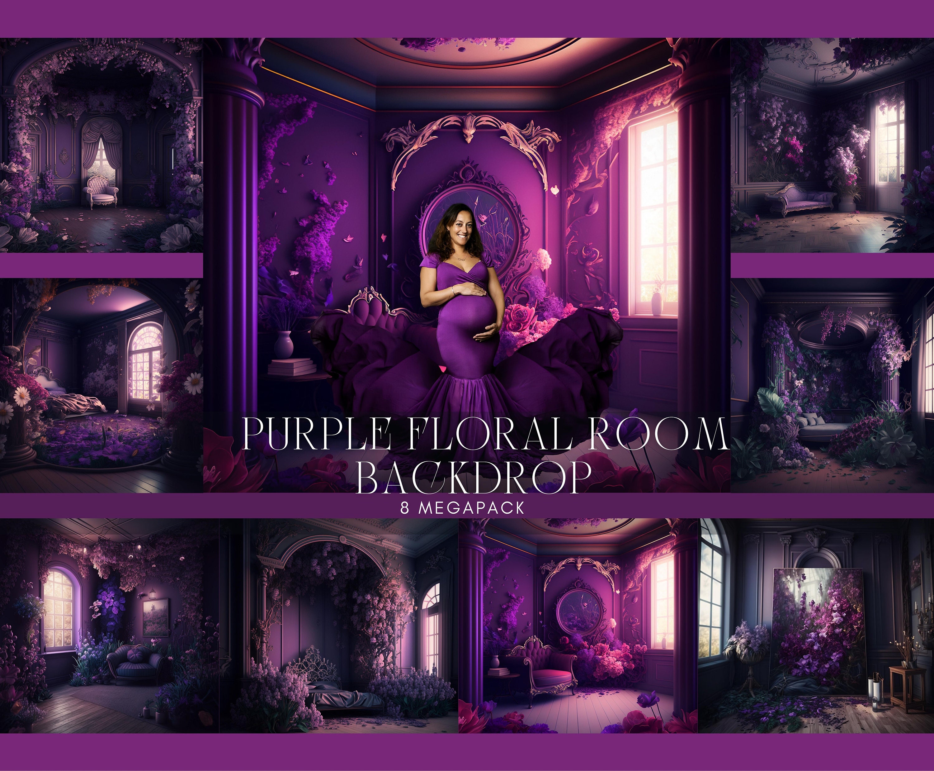8 Purple Floral Room Backdrops Maternity Backdrop Overlays - Etsy