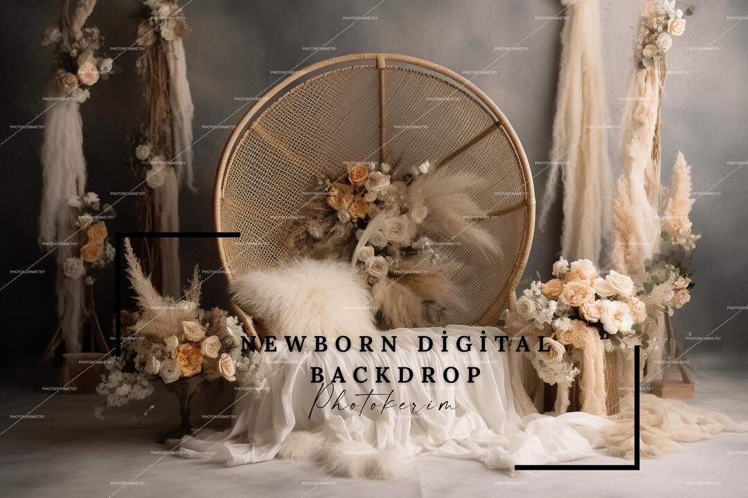 Boho Floral Newborn Digital Backdrop: Pampas Grass (JPG File) - Etsy