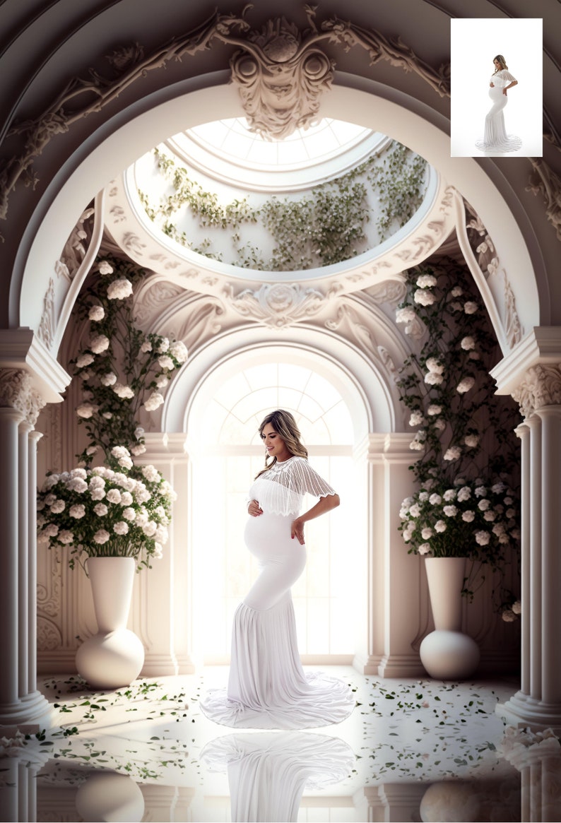 White Flower Arch Room Digital Backdrops Maternity Digital - Etsy