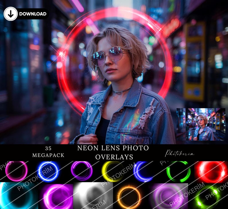 Neon Ring Lens: Photo Overlays for Cyberpunk Night Portraits, Light Trails, Flare (PNG) - Etsy