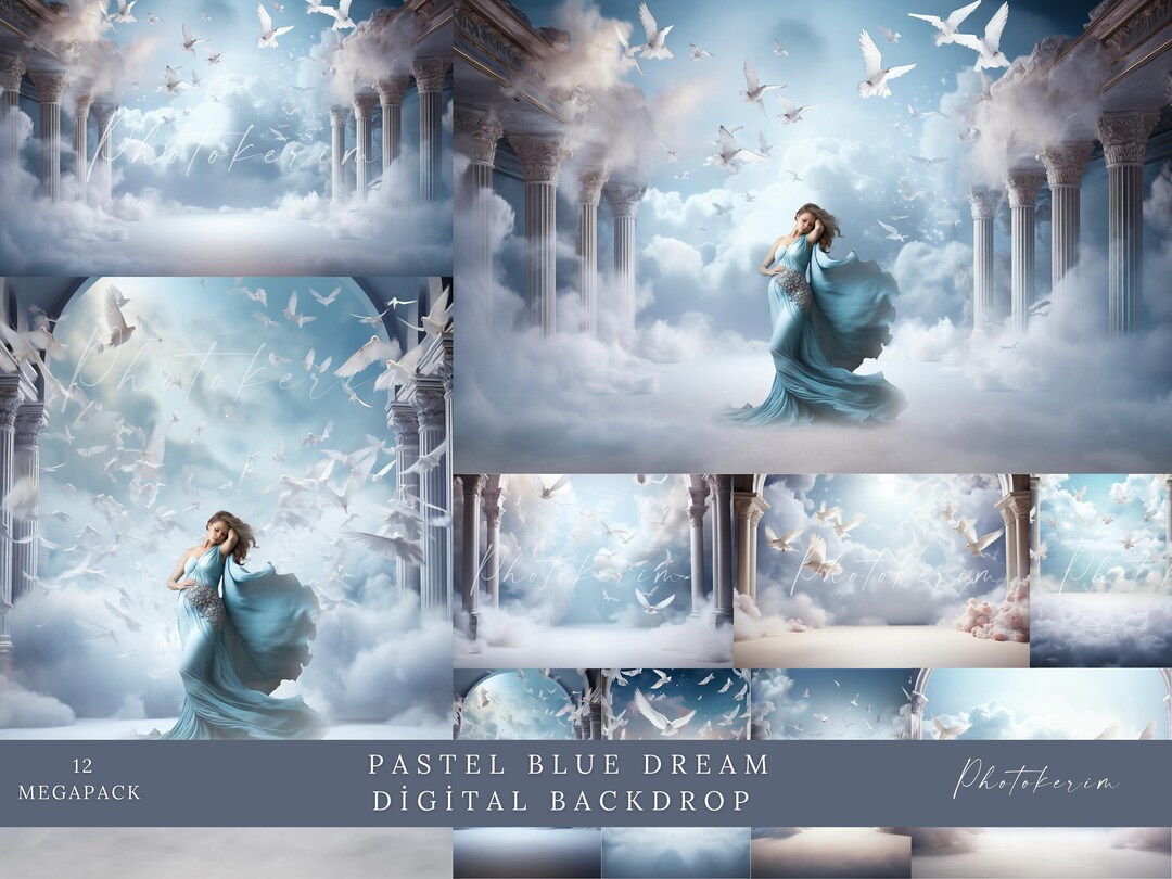 Pastel Blue Dream Set Digital Backdrops, Maternity Backdrop Overlays ...