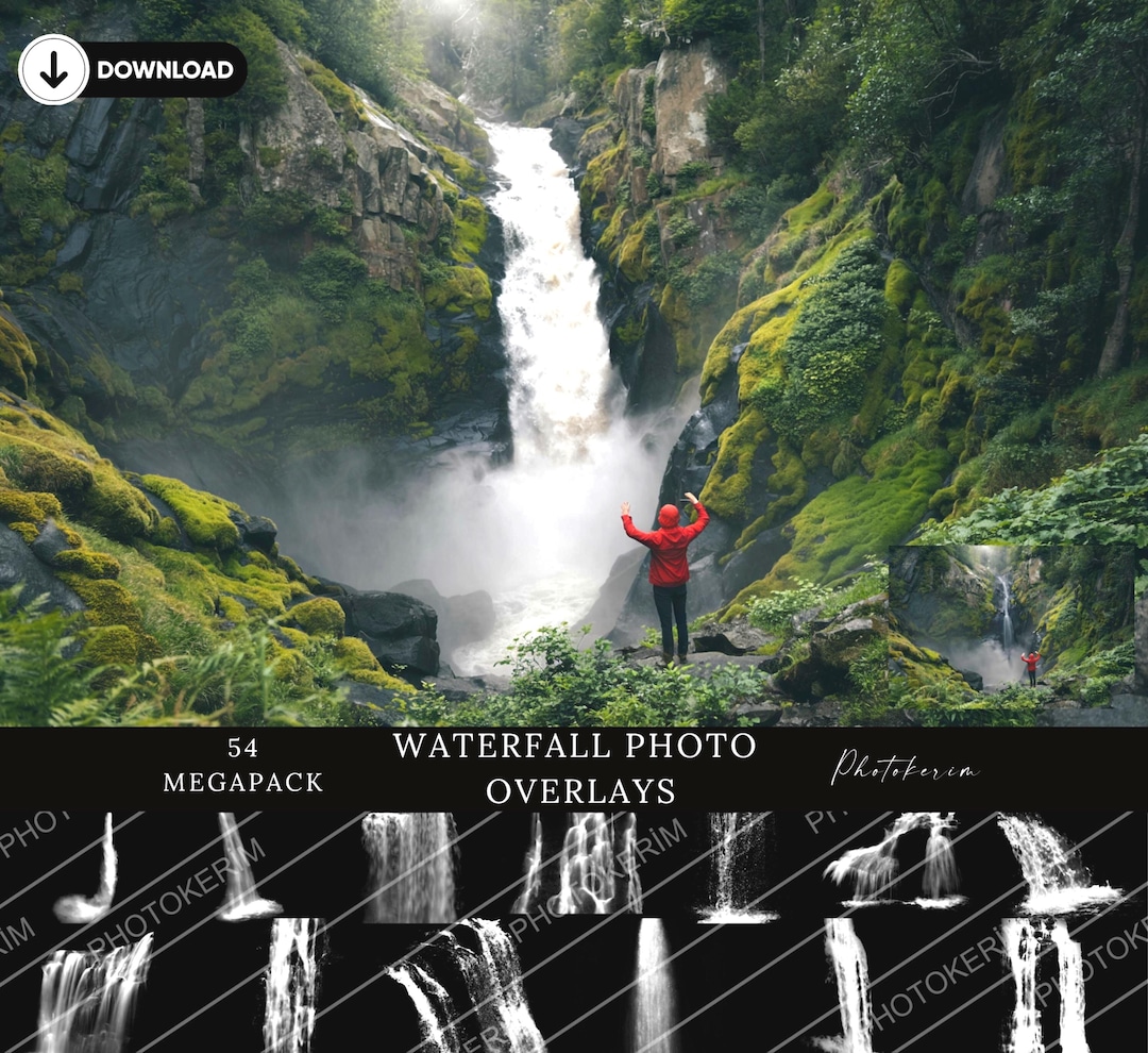 Waterfall Photo Overlays: Nature Landscape PS Texture (PNG JPG Bundle ...