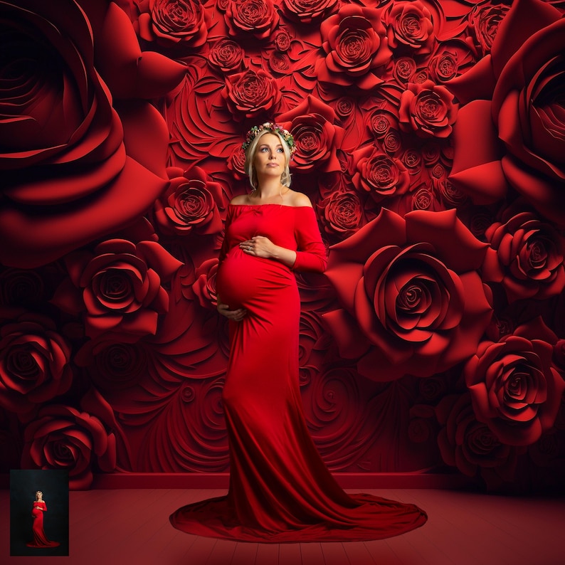 Red Rose Wall Digital Backdrops Maternity Backdrop Overlays - Etsy