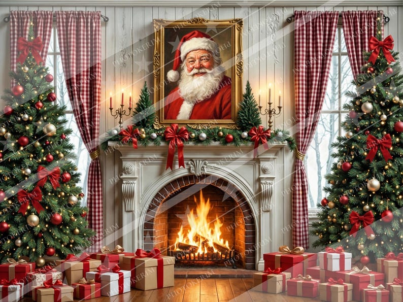Cozy Santa Fireplace: Christmas Backdrop for Holiday Photos, Mini ...