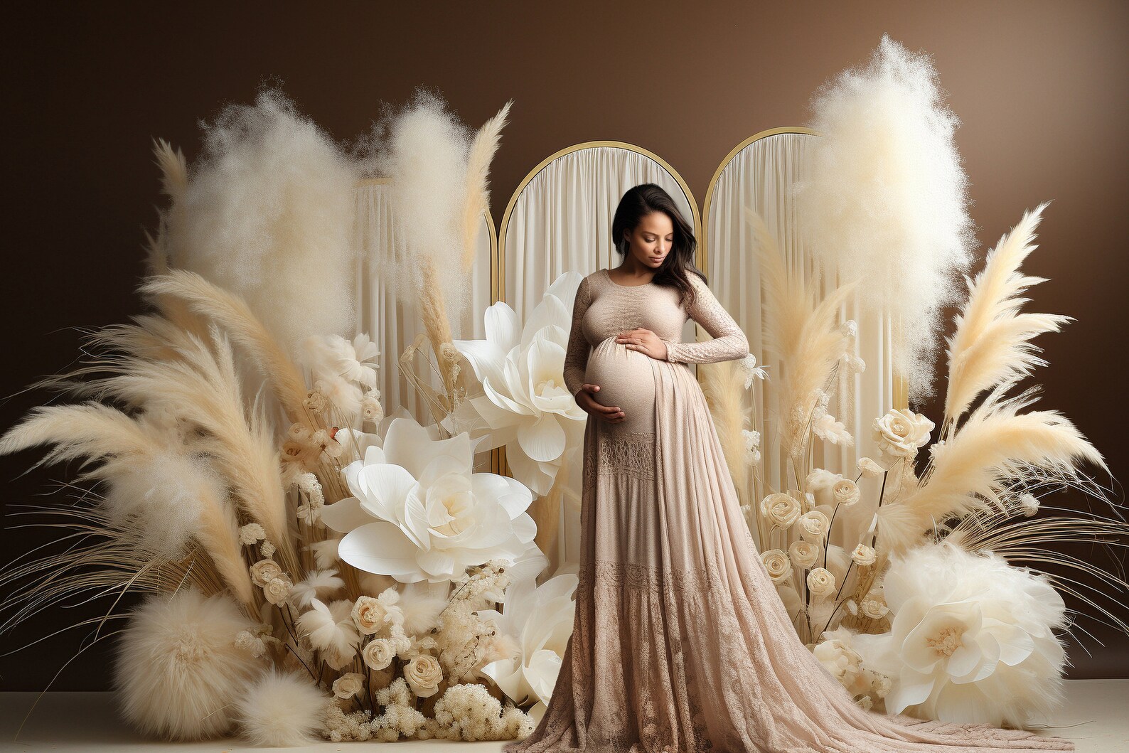 Pampas Grass Boho Digital Backdrop Scene, Studio Maternity Background ...