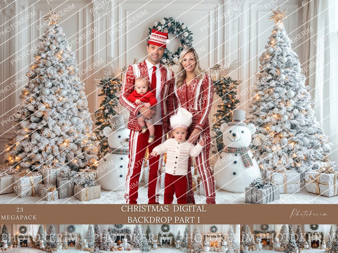 Christmas Backdrop for Family Portraits, White Snowman Studio Set ...