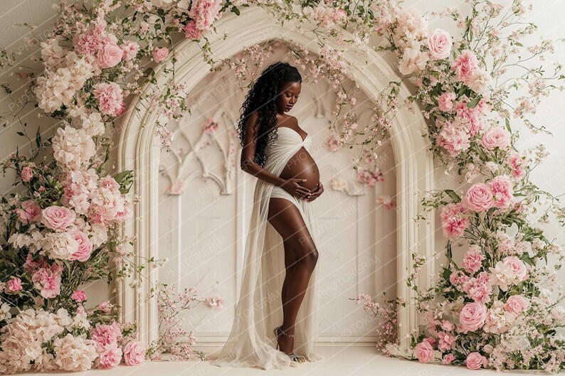 Pink Floral Arch Set, Maternity Backdrop, for Portraits, Studio Floral ...
