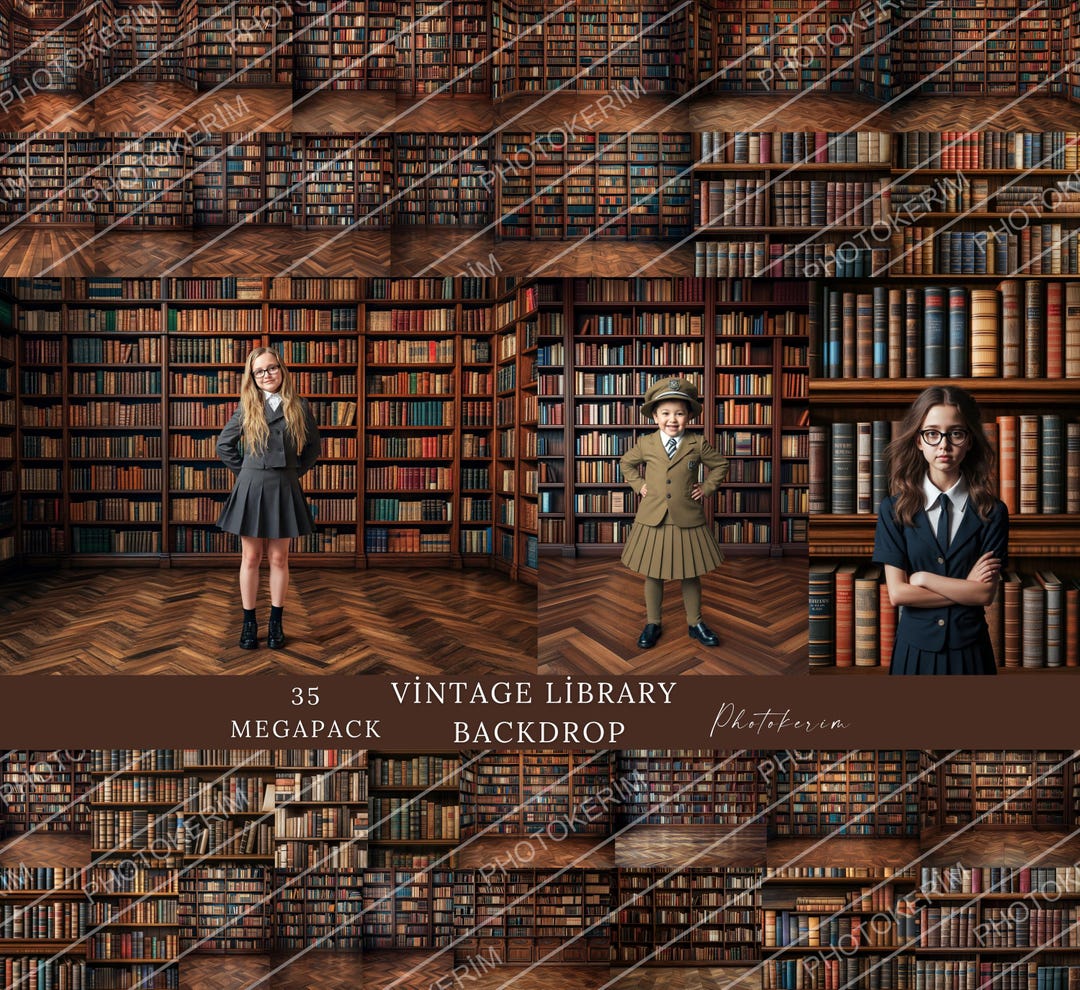 Vintage Library Backdrop, Old Bookcase Background, Antique Library ...