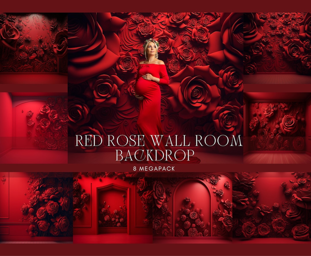 Red Rose Wall Digital Backdrops, Maternity Backdrop Overlays, Studio ...