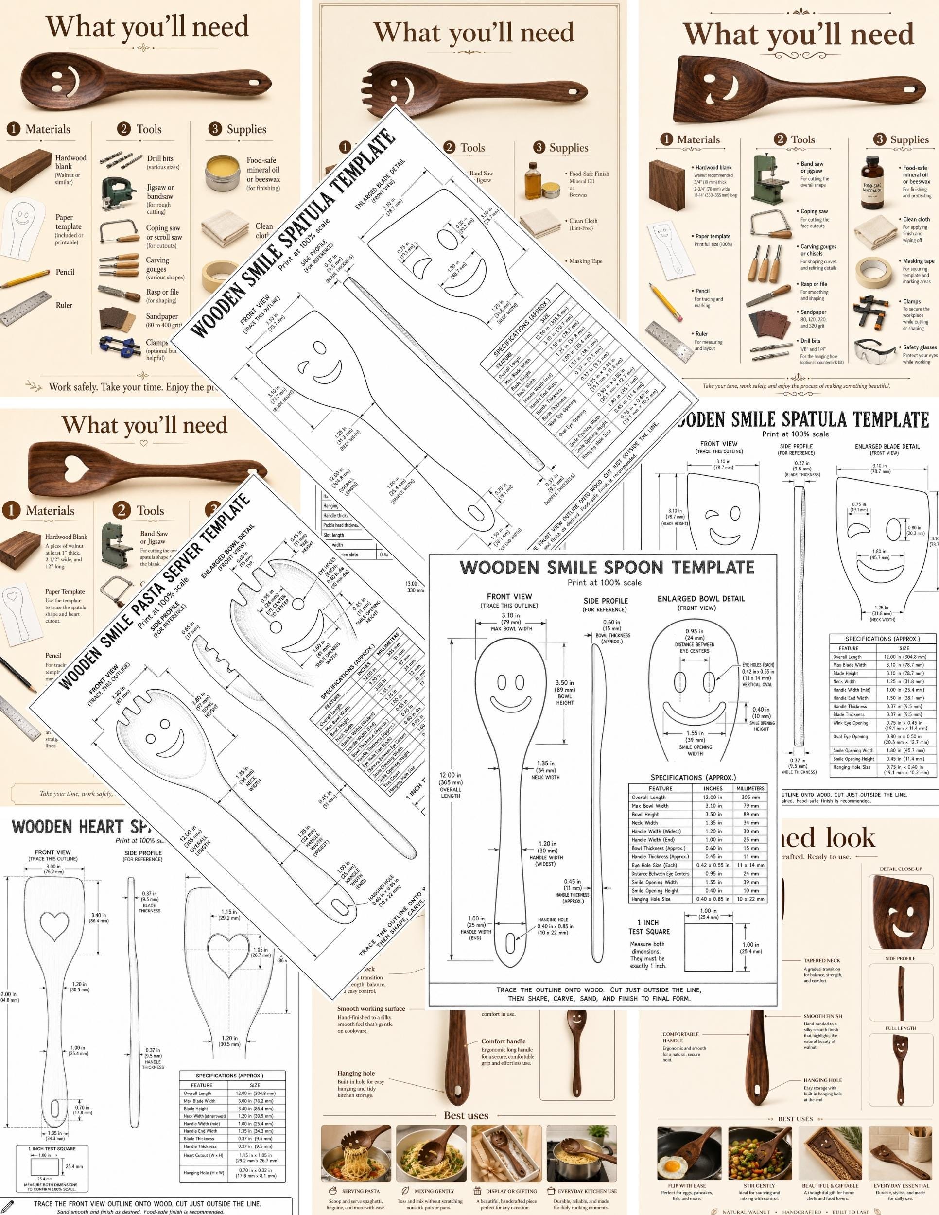 Wooden Spoon Template PDF | Printable Spatula Pattern | Wood Carving ...