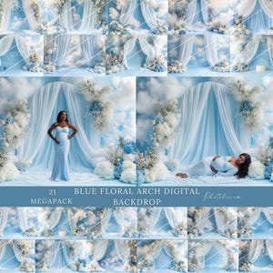Blue Floral Arch, Maternity Backdrop, for Portraits, Floral Wall Draped ...