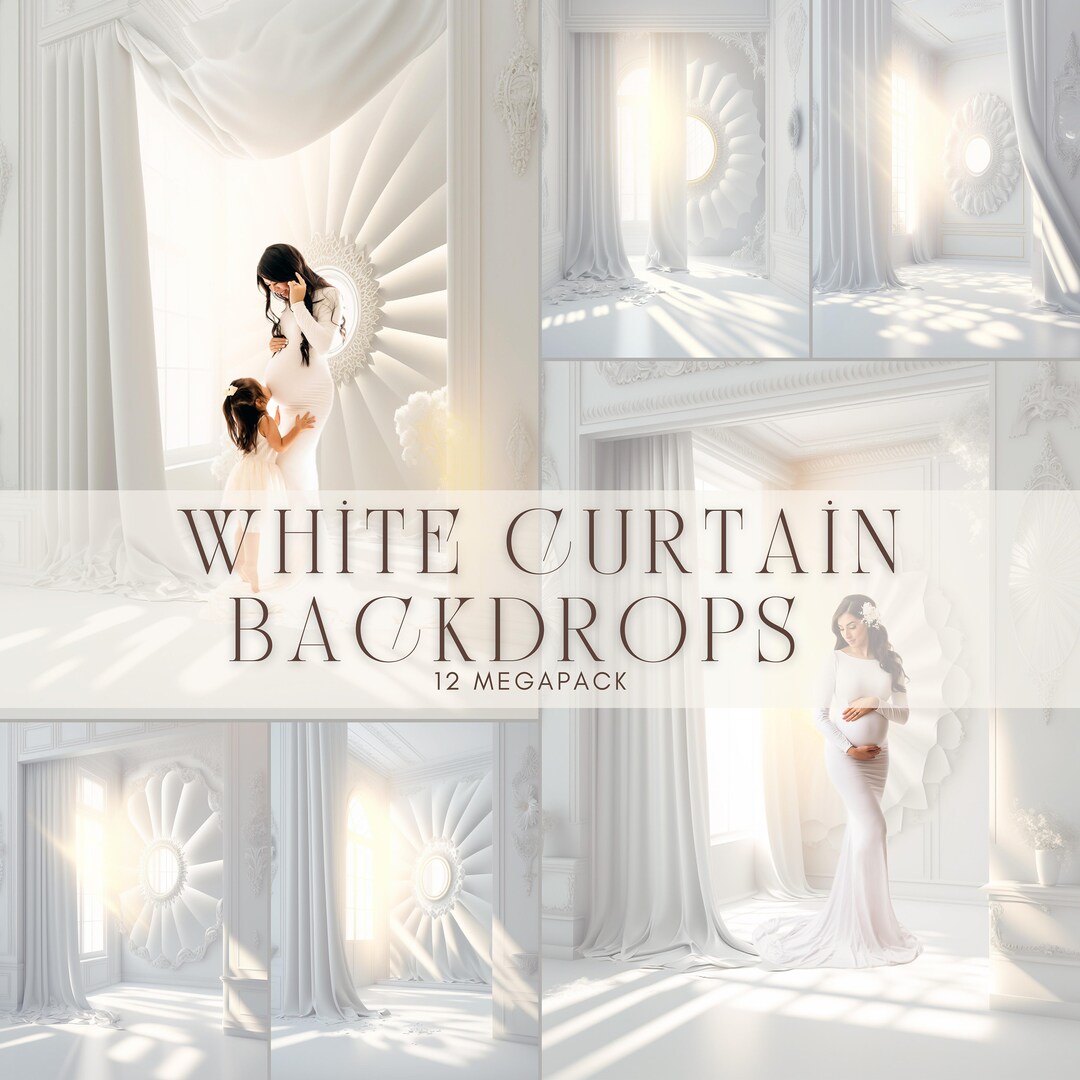12 White Sheer Curtain Wall Decor Background, Digital Backdrop ...