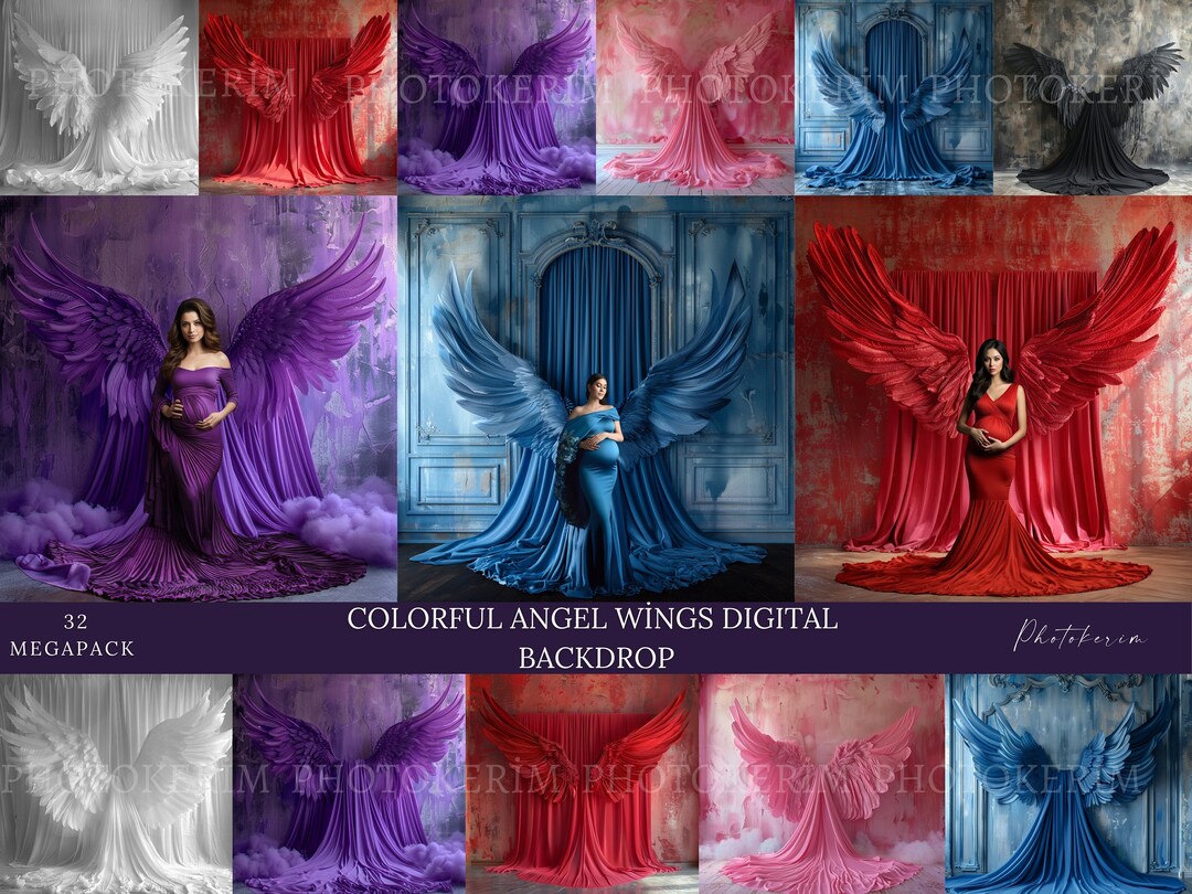 Colorful Angel Wings Digital Backdrop, Studio Maternity Background ...