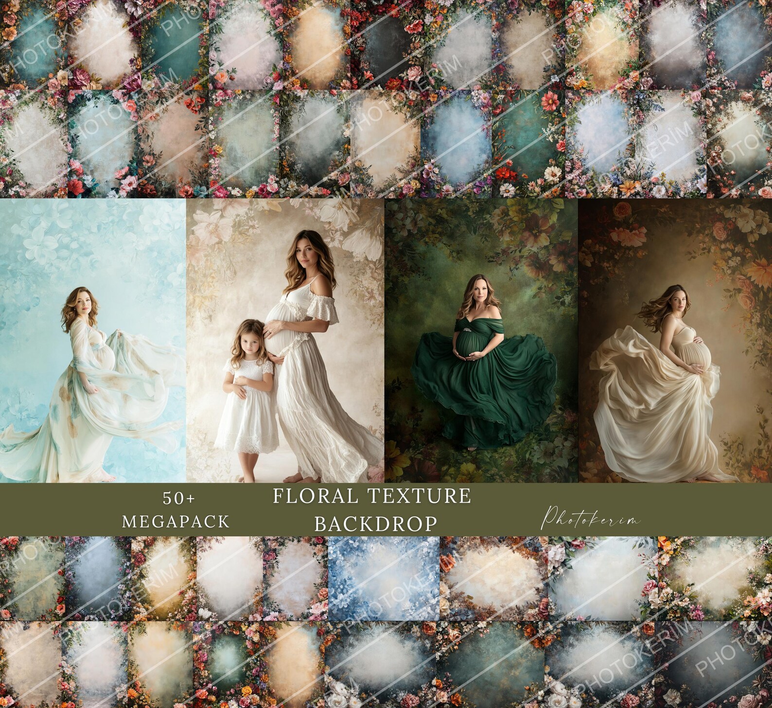 Floral Texture Portrait Digital Backdrop, Studio, Fine Art, Maternity ...