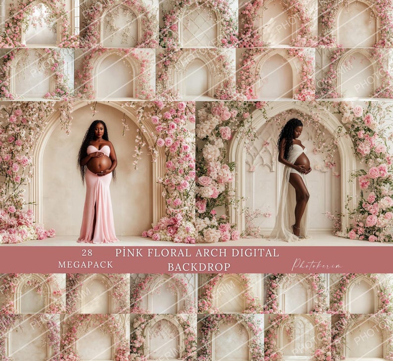 Pink Floral Arch Set, Maternity Backdrop, for Portraits, Studio Floral ...