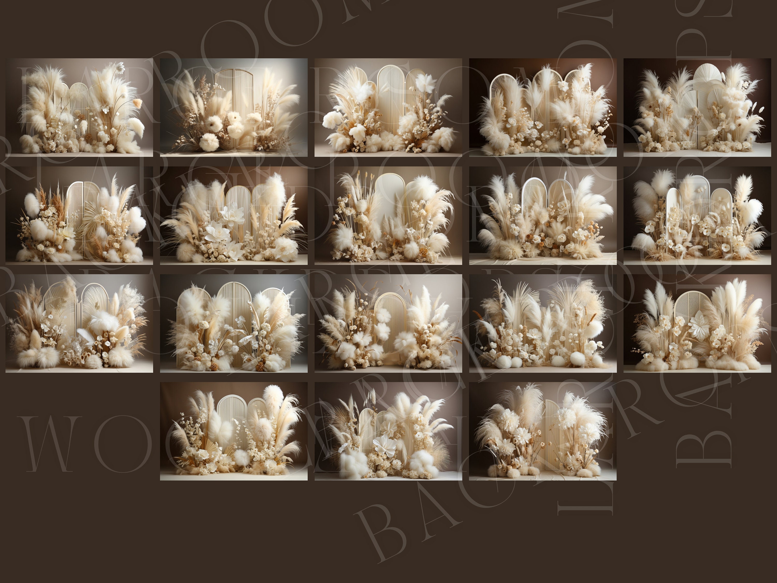 Pampas Grass Boho Digital Backdrop Scene, Studio Maternity Background ...