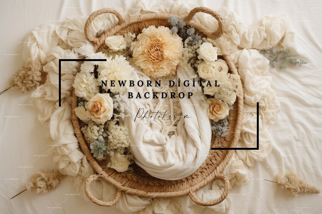 Floral Newborn Baby Girl Digital Backdrop, Newborn Baby Background ...