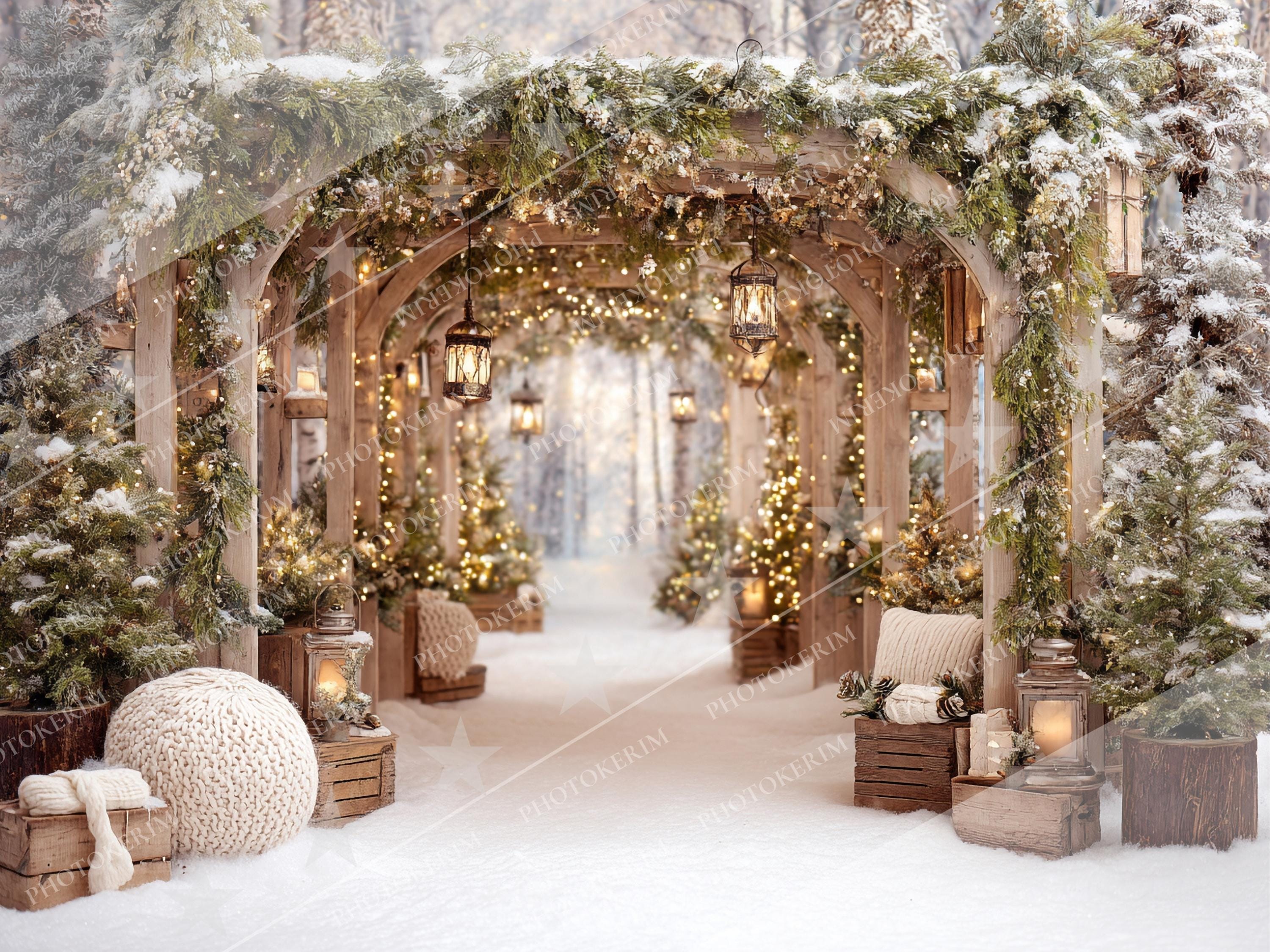 Snowy Forest Walkway Arch: Christmas Backdrop for Holiday Photos, Cozy ...