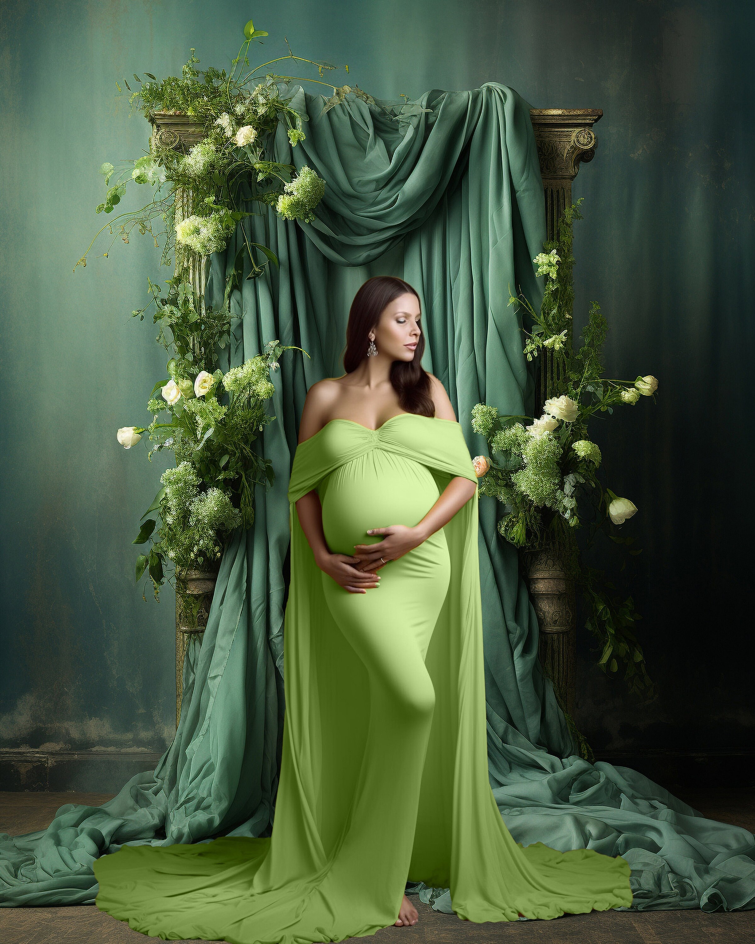 Colored Floral Frame Maternity Backdrop, Draped Curtains, Studio ...