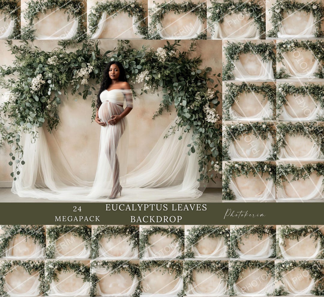 Eucalyptus Leaves Backdrop, Neutral Maternity Photo Background, Green ...