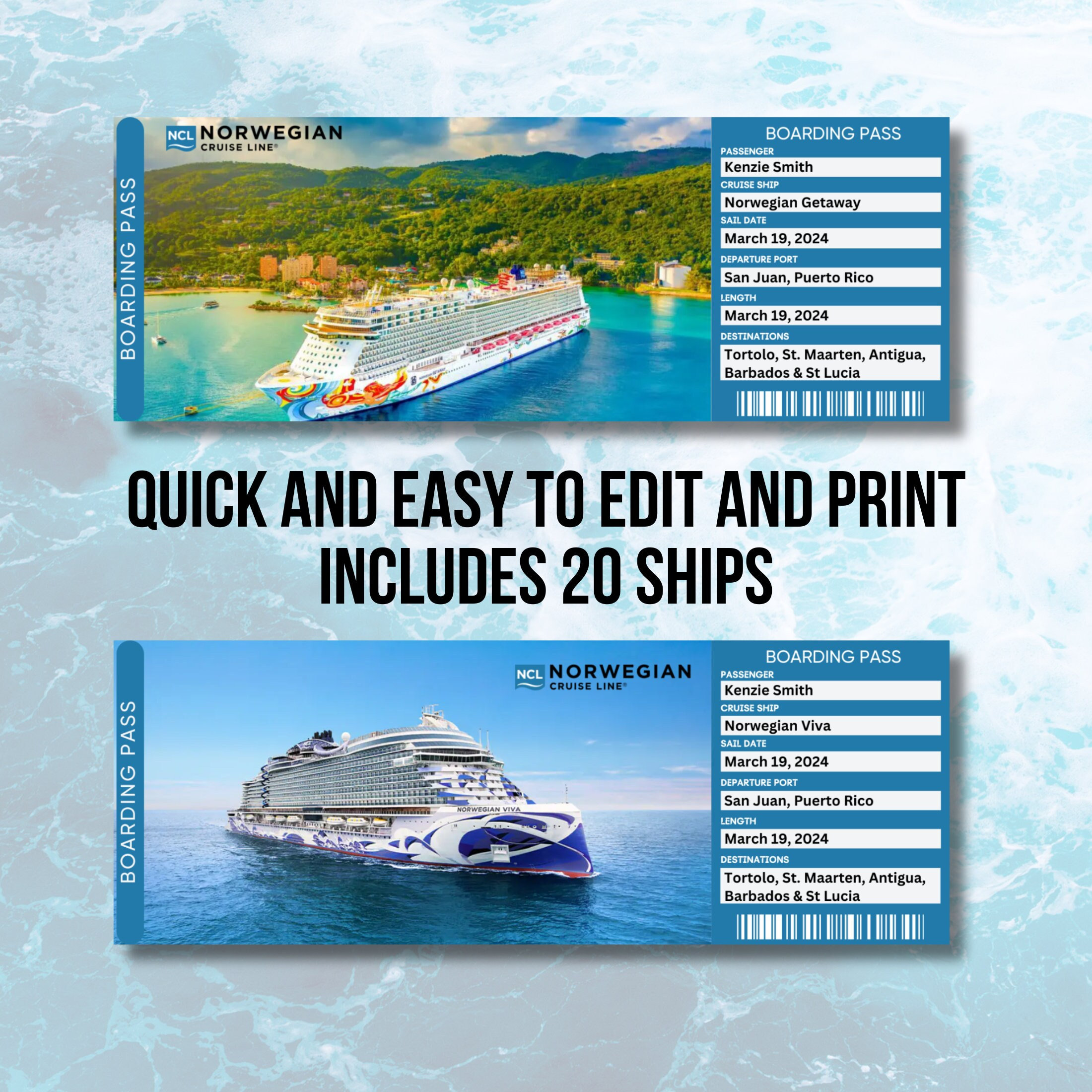 Norwegian Cruise, Editable Cruise Ticket Template, Surprise Cruise Gift ...