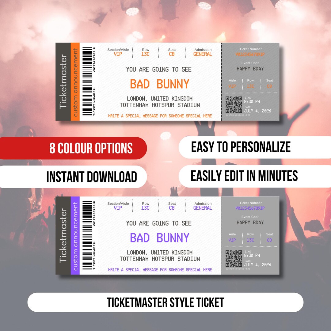 Custom Concert Ticket | Modern Ticketmaster Style Design | Personalized ...