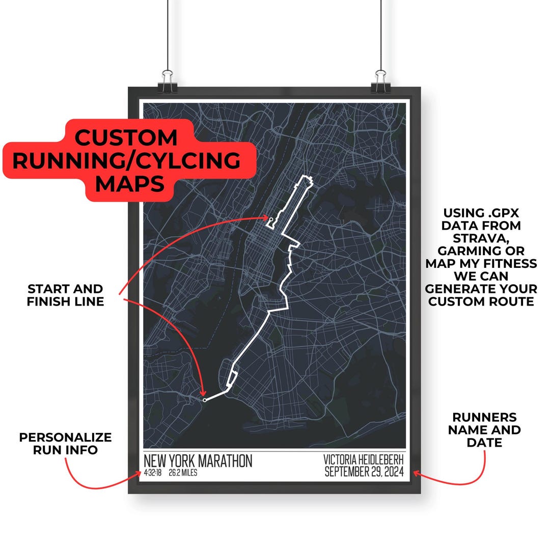 Running Map L Marathon Map L Strava Run L Gift for Runners L Cyclists ...