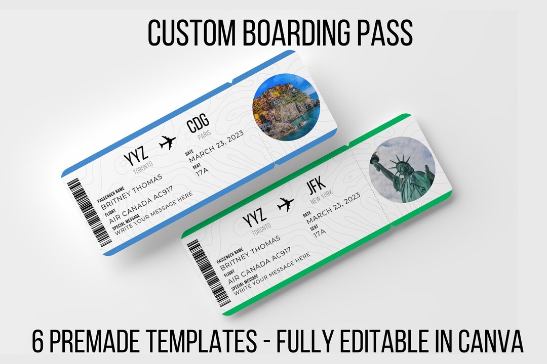 Editable Boarding Pass Template, Printable Airline Ticket, Canva ...