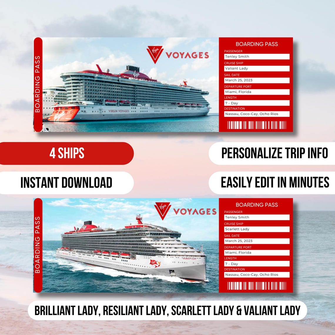 Virgin Voyages Cruise, Editable Cruise Ticket Template, Surprise Cruise ...
