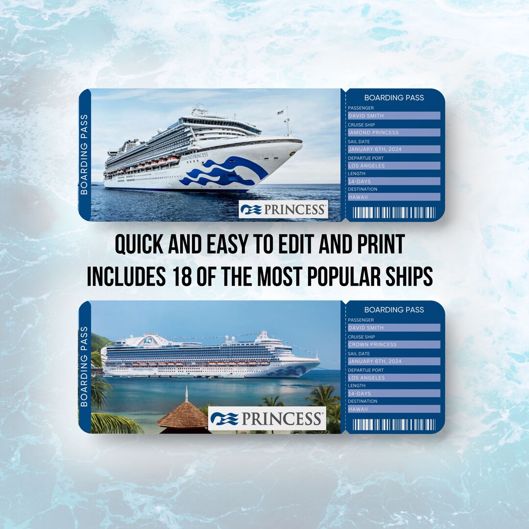 Princess Cruise, Editable Cruise Ticket Template, Surprise Cruise Gift ...