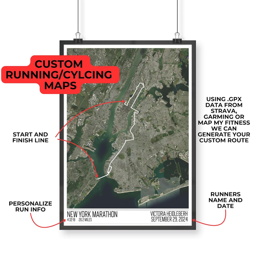 Running Map L Marathon Map L Strava Run L Gift for Runners L Cyclists ...