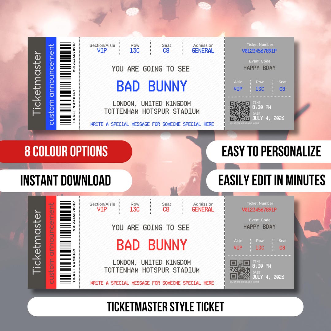Custom Concert Ticket Template | Ticketmaster Style Concert Ticket ...