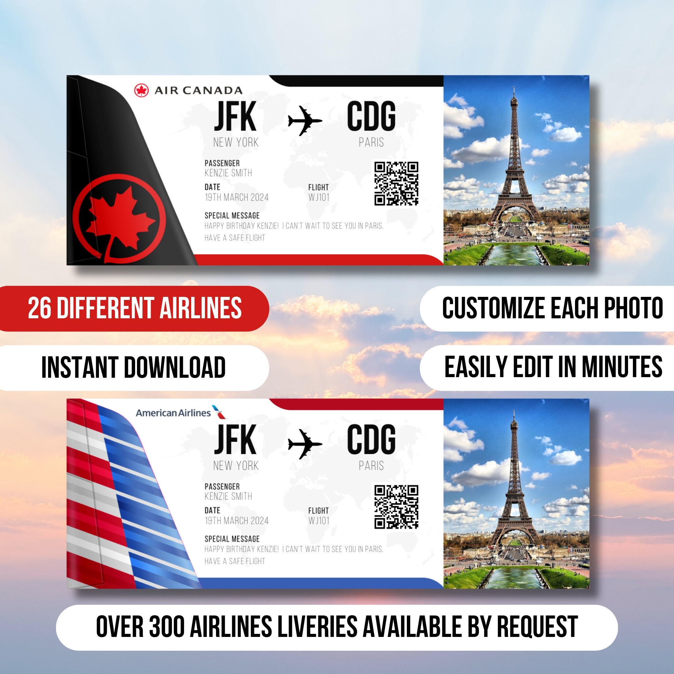 Editable Boarding Pass Canva Template, Printable Airline Ticket ...