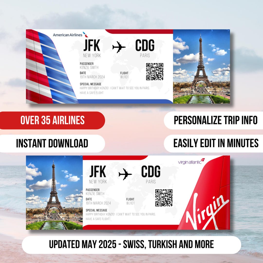 Editable Boarding Ticket Template, Surprise Airline Gift, Modern Design ...