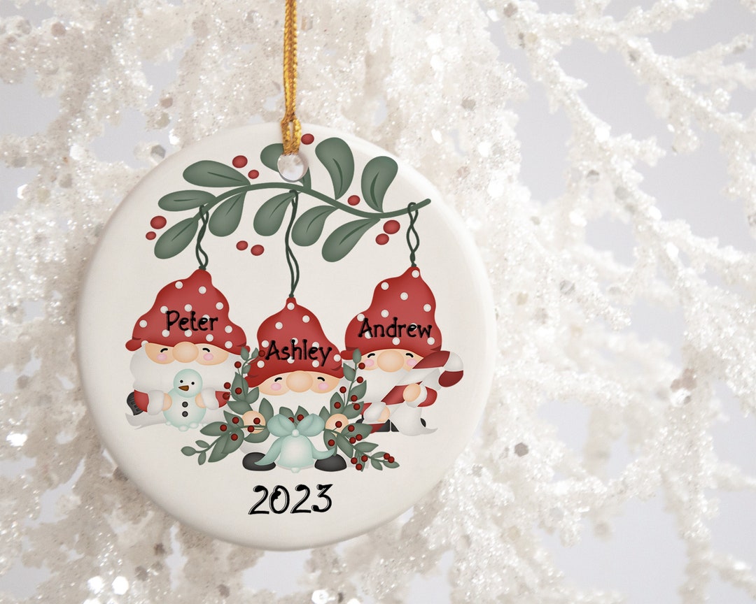 Personalized Gnomes Christmas Ornament - Three Custom Name Christmas ...