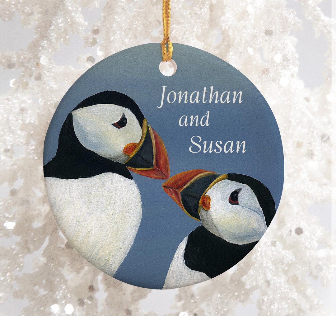 Puffin Ornament - Custom Name Puffins Ornament - Nautical Two Puffins ...