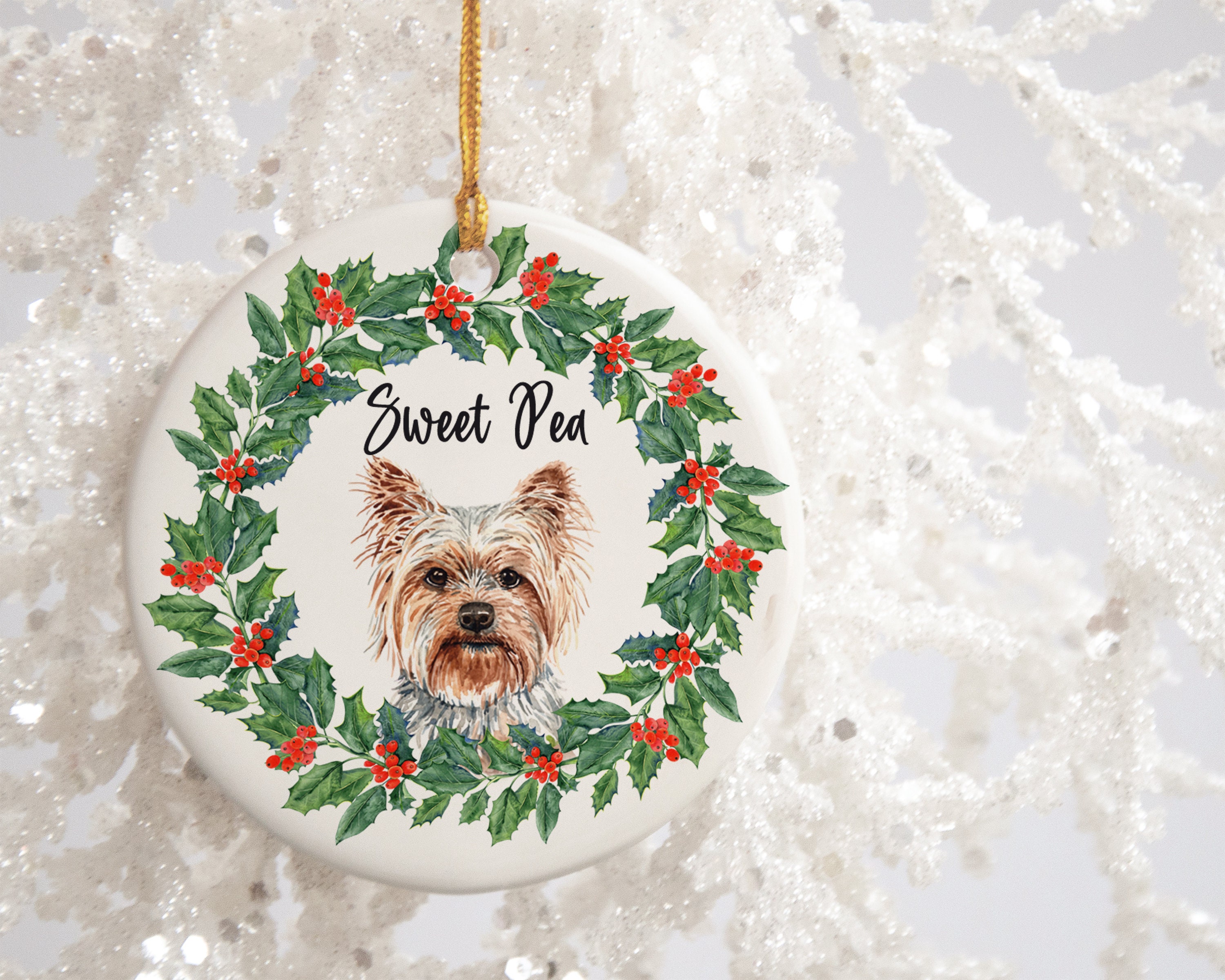 Yorkie Ornament Custom Yorkshire Terrier With Holly Wreath | Etsy
