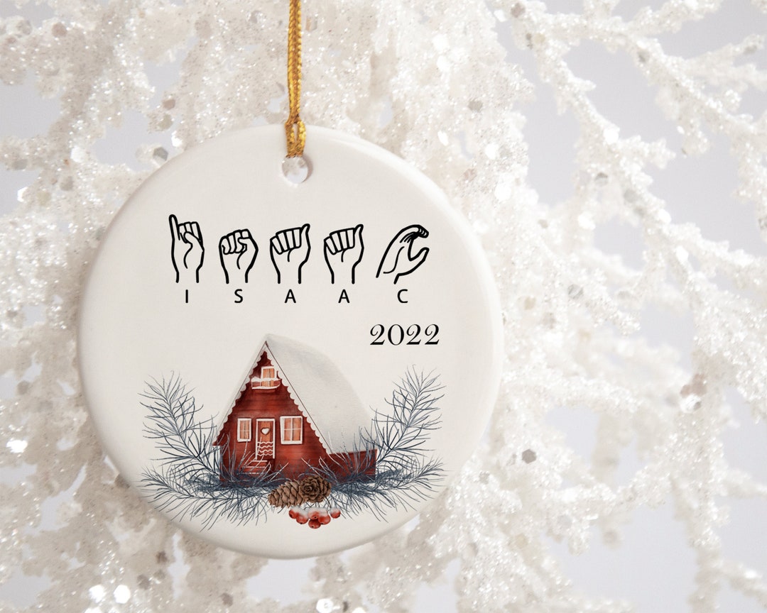 Red Cabin Keepsake - Sign Language Ornament - Personalized Name in Sign ...