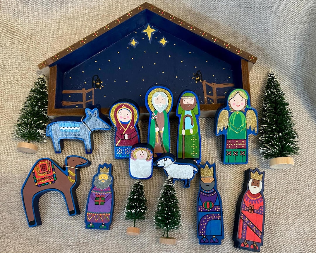 Hand-painted Wooden Nativity Set With Icon Detail and Keepsake Chest - Etsy