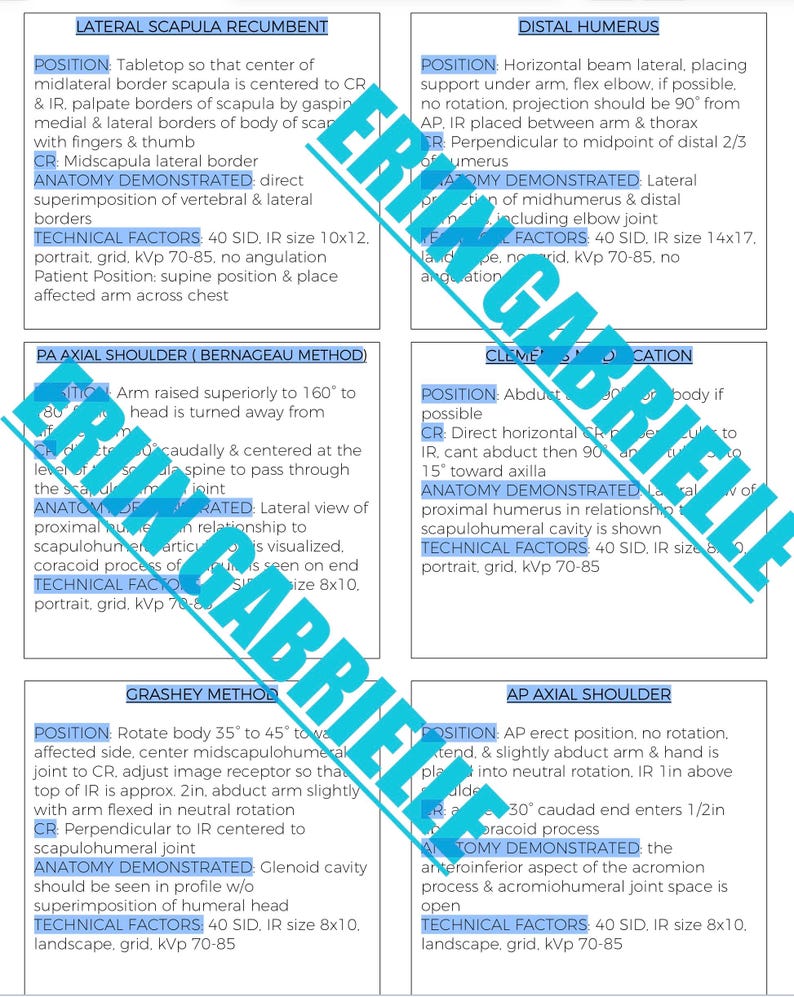 X-ray Notes Positioning Flashcards - Etsy