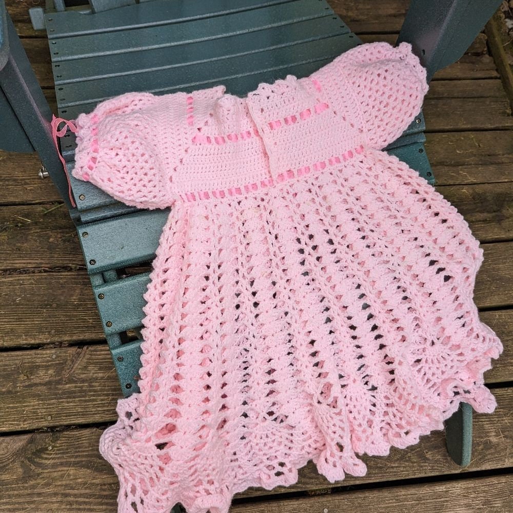 Hand Made Crochet Girls Puffy Sleeves Pink Soft Dress/tunic Size 6-8 - Etsy